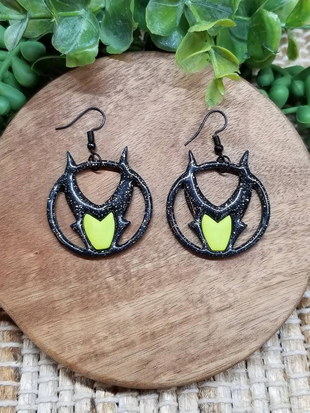 Halloween Dangle Earrings Maleficent Inspired Black Glitter - Etsy