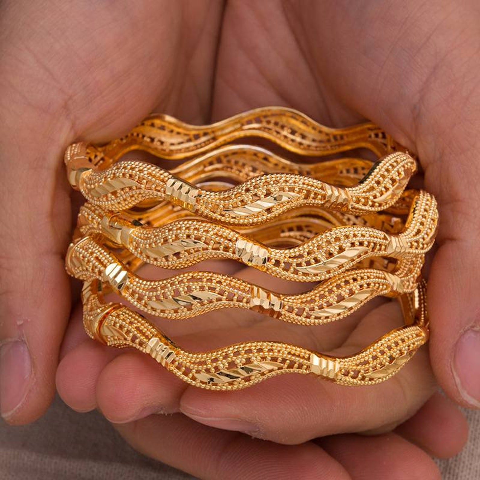 24K Dubai Gold Plated Bangles Wedding Gold Bangles for Women - Etsy