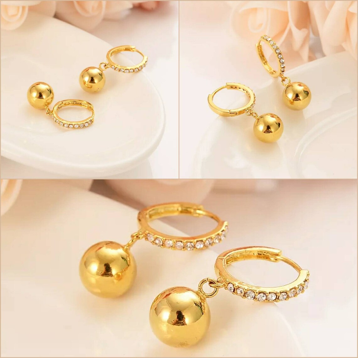 24k Gold Earrings Gold Hoop Earrings Gold Bead Earrings - Etsy