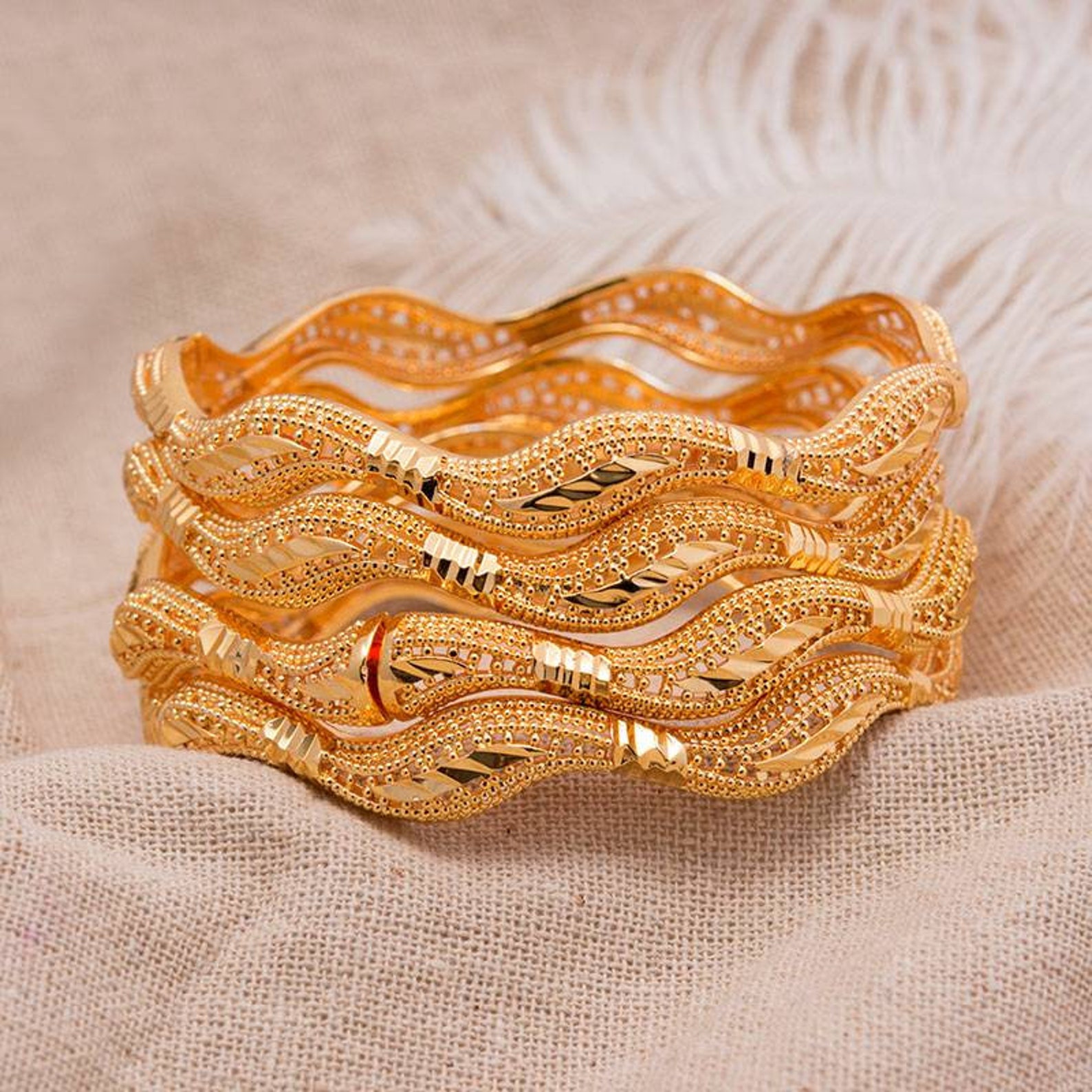 24K Dubai Gold Plated Bangles Wedding Gold Bangles for Women - Etsy