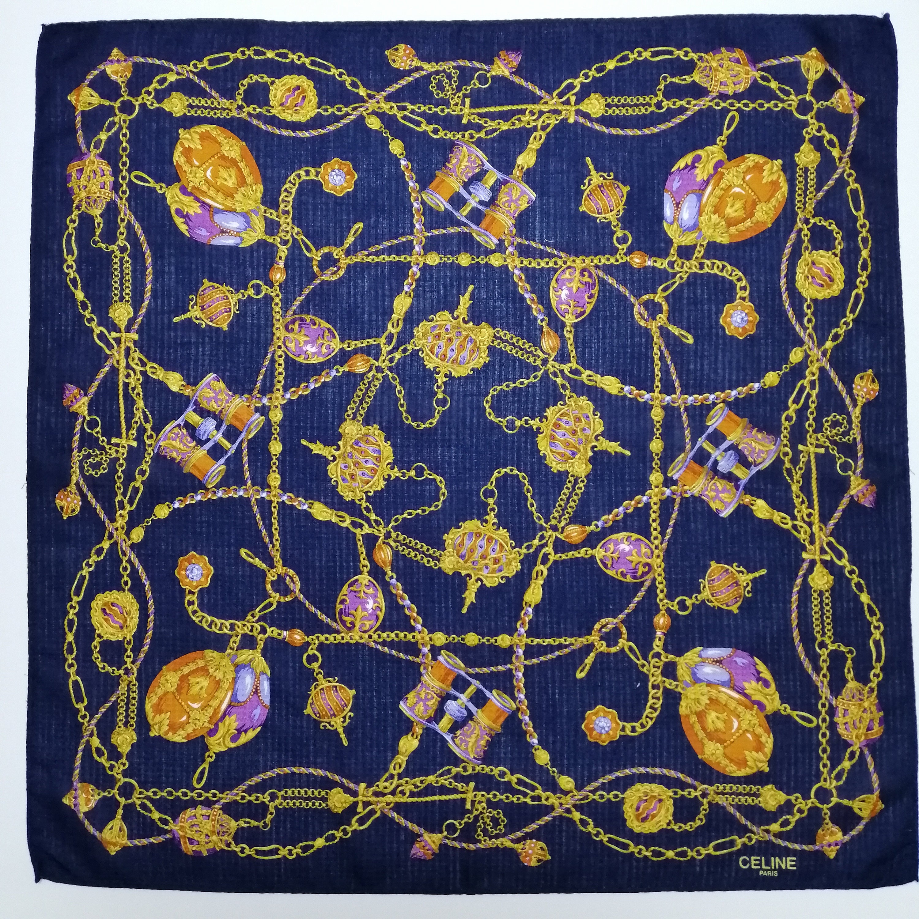 Vintage Celine Handkerchief: Navy Chain Print Scarf (18.5x18.5 Inch) - Etsy
