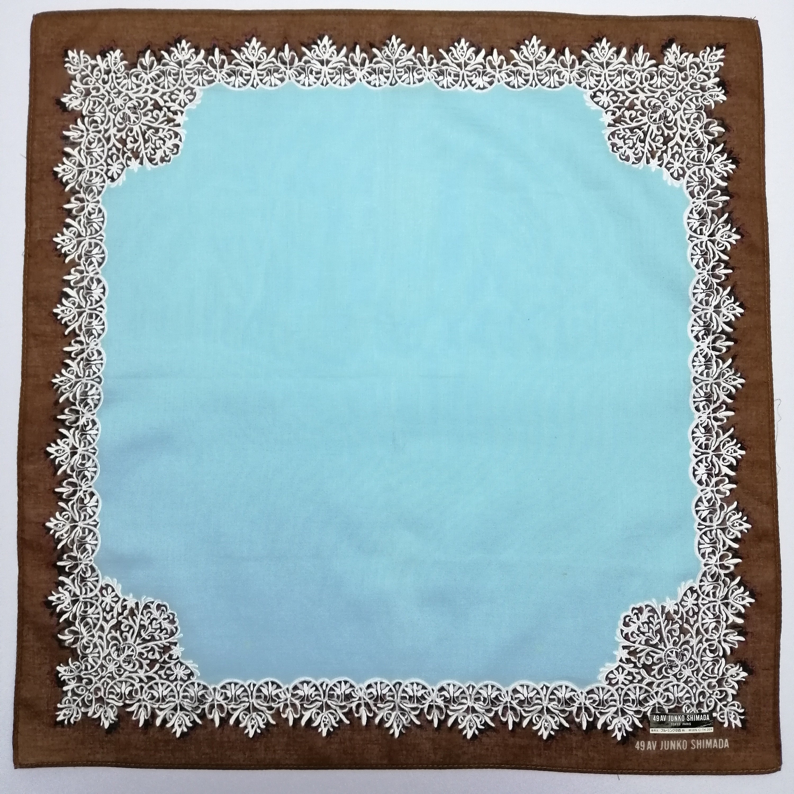 Vintage Junko Shimada Handkerchief: Blue Brown Lace Pocket Square - Etsy