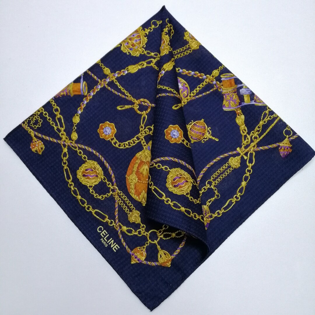 Vintage Celine Handkerchief: Navy Chain Print Scarf (18.5x18.5 Inch) - Etsy