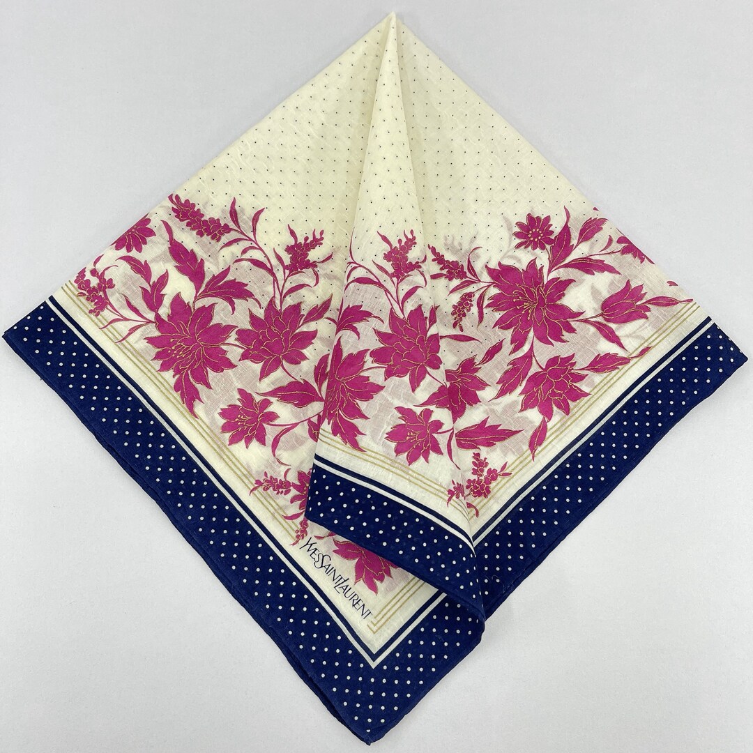 Vintage YSL Handkerchief: Floral Print Bandana, Pocket Square - Etsy