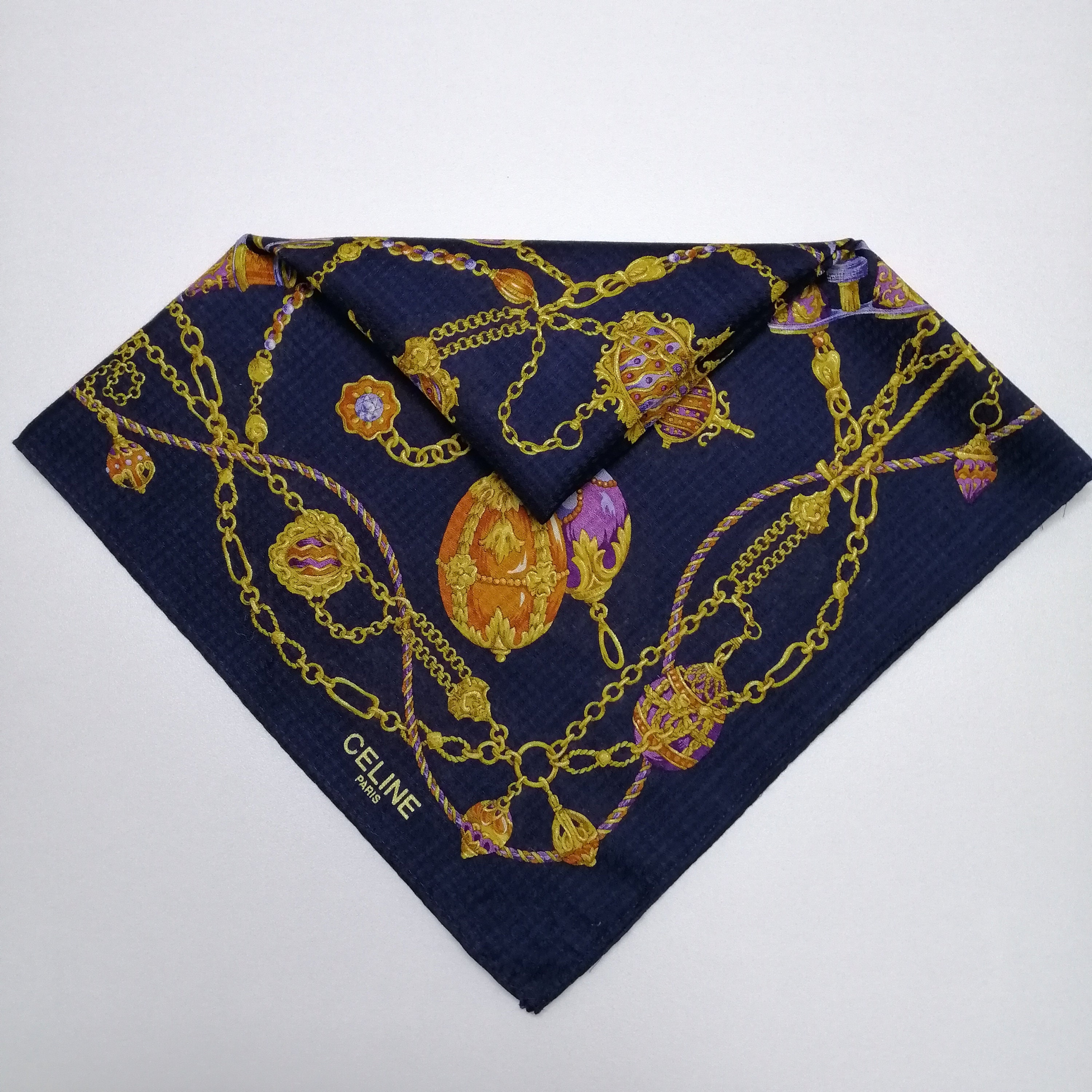 Vintage Celine Handkerchief: Navy Chain Print Scarf (18.5x18.5 Inch) - Etsy