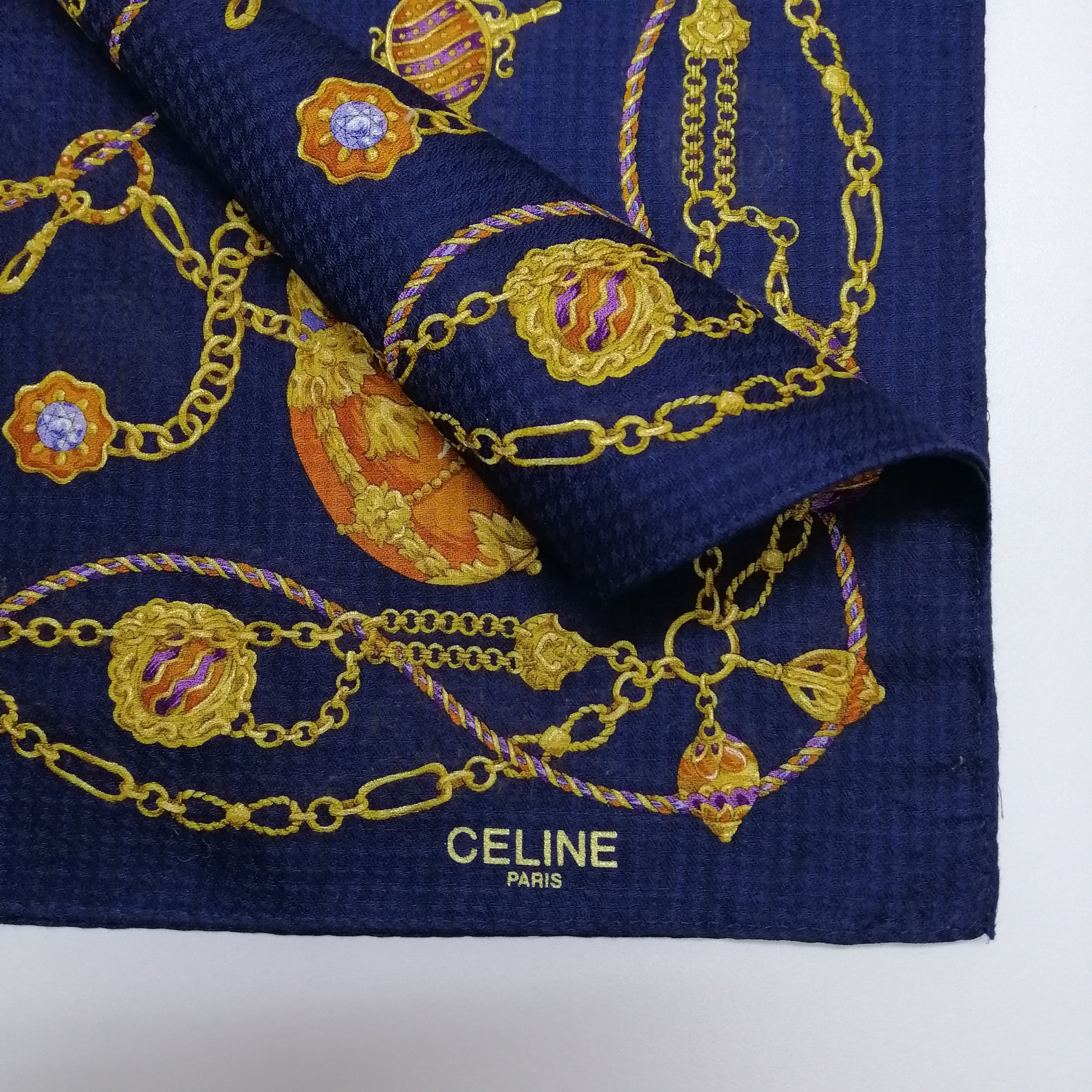 Vintage Celine Handkerchief: Navy Chain Print Scarf (18.5x18.5 Inch) - Etsy