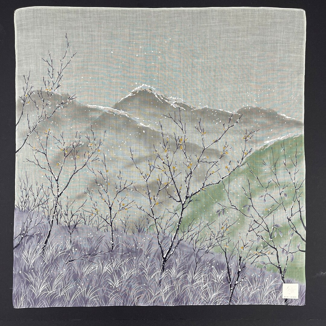 Vintage Japanese Winter Story Handkerchief, Japanese Art, Japanese ...