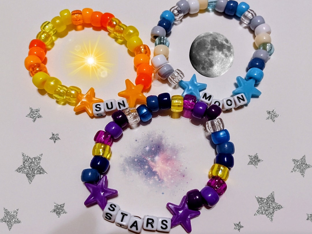 Matching Space Friendship Bracelets for Three Best Friends: Sun, Moon ...