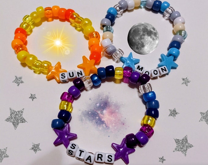 Matching Space Friendship Bracelets for Three Best Friends: Sun, Moon ...