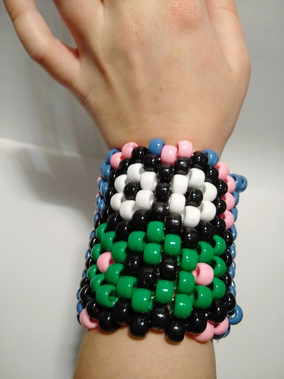 Custom Made Kandi Cuff: 3d Reversible Cuff, Flower Cuff, X-cuff Commission Handmade Kidcore Bead ...