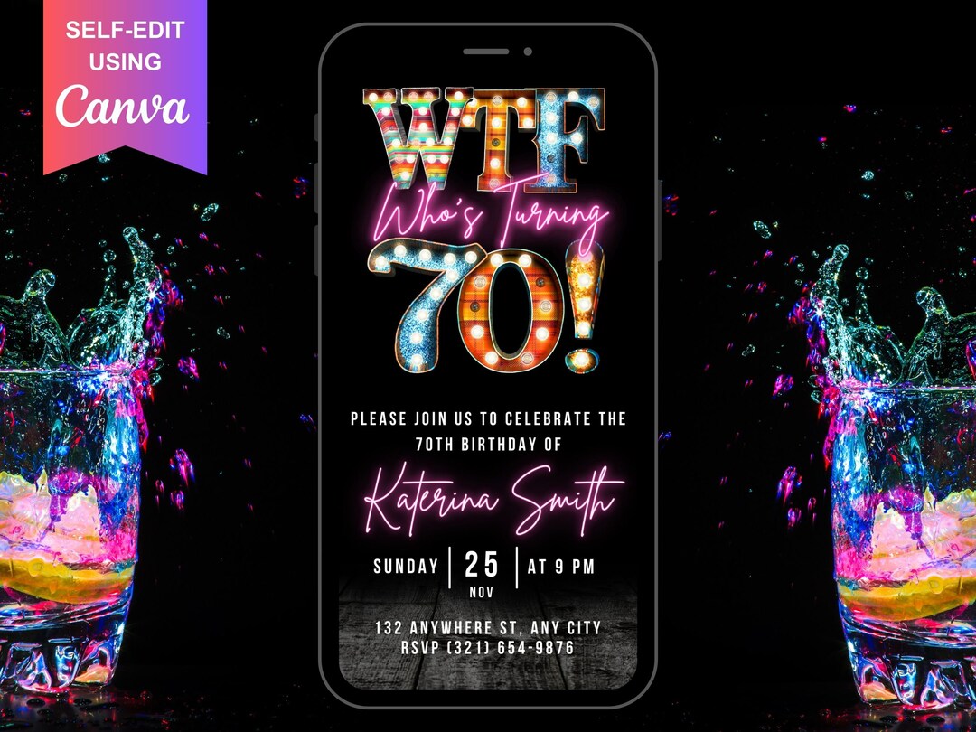 Digital WTF 70th Birthday Invitation, WTF Who's Turning 70 BBQ Invite ...