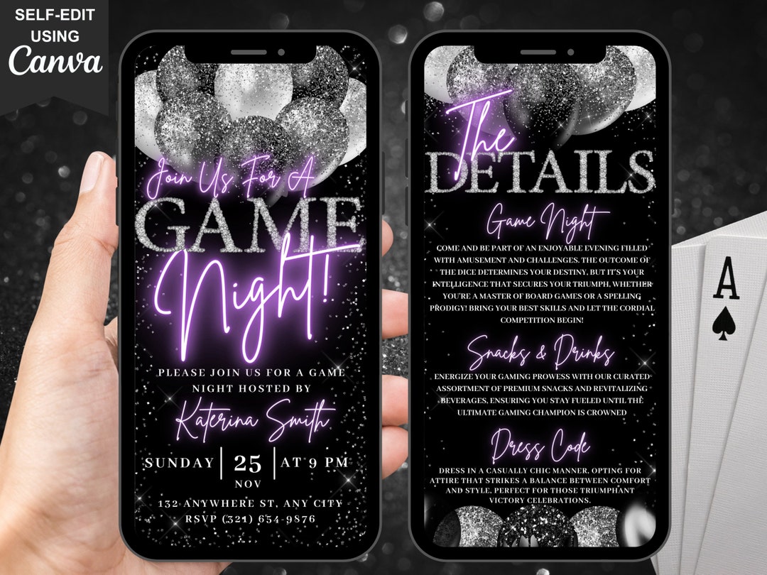 Digital Game Night Invitation, Animated Purple Family Come Join Us ...
