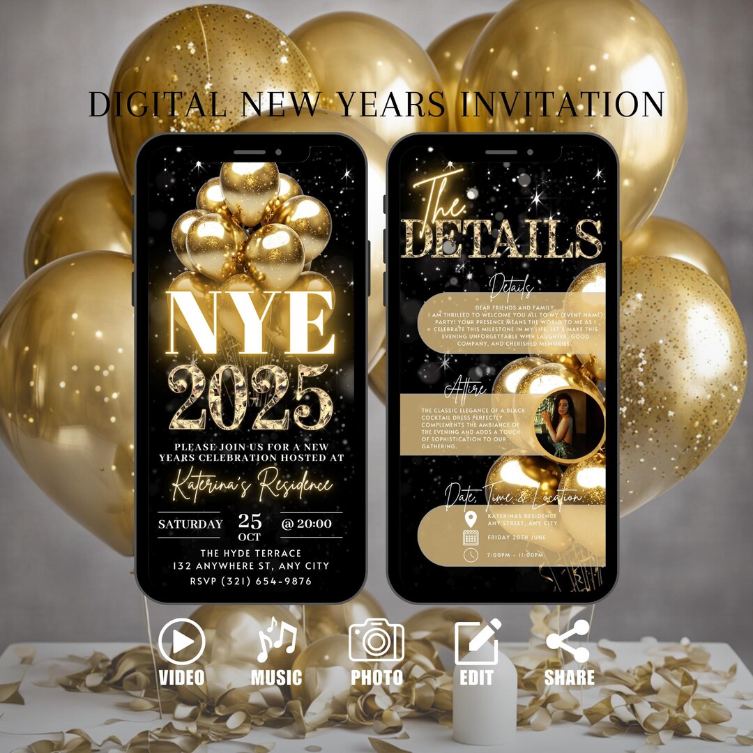 Digital NYE 2025 Invitation, Animated New Years Eve Party Invite ...