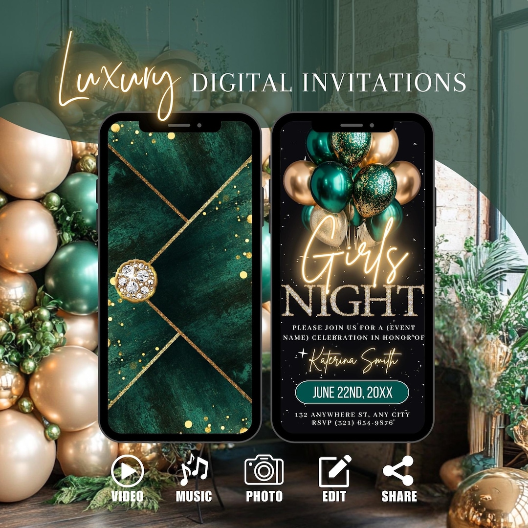 Emerald Girls Night Birthday Invitation, Ladies Night Invite, Editable ...