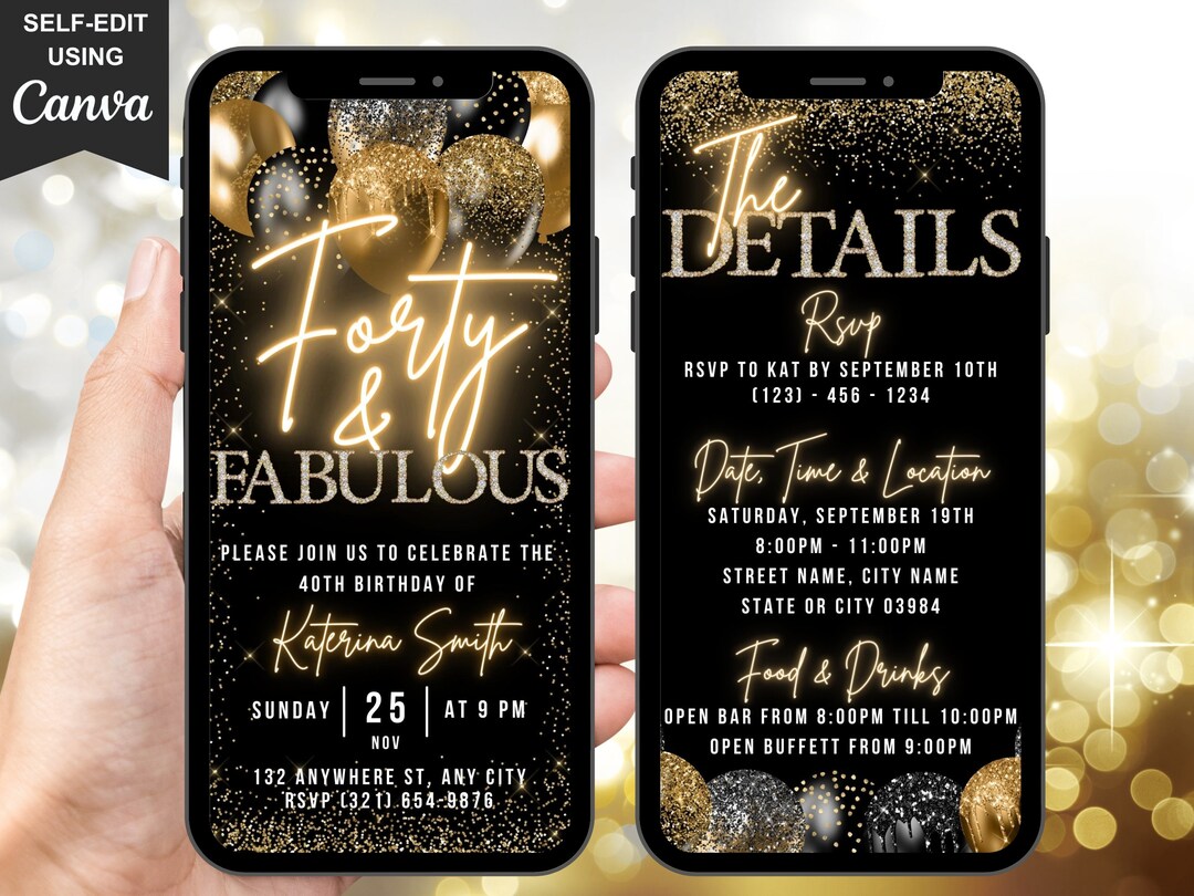 Invitación digital de cumpleaños 40 y fabulosa para ella, invitación ...