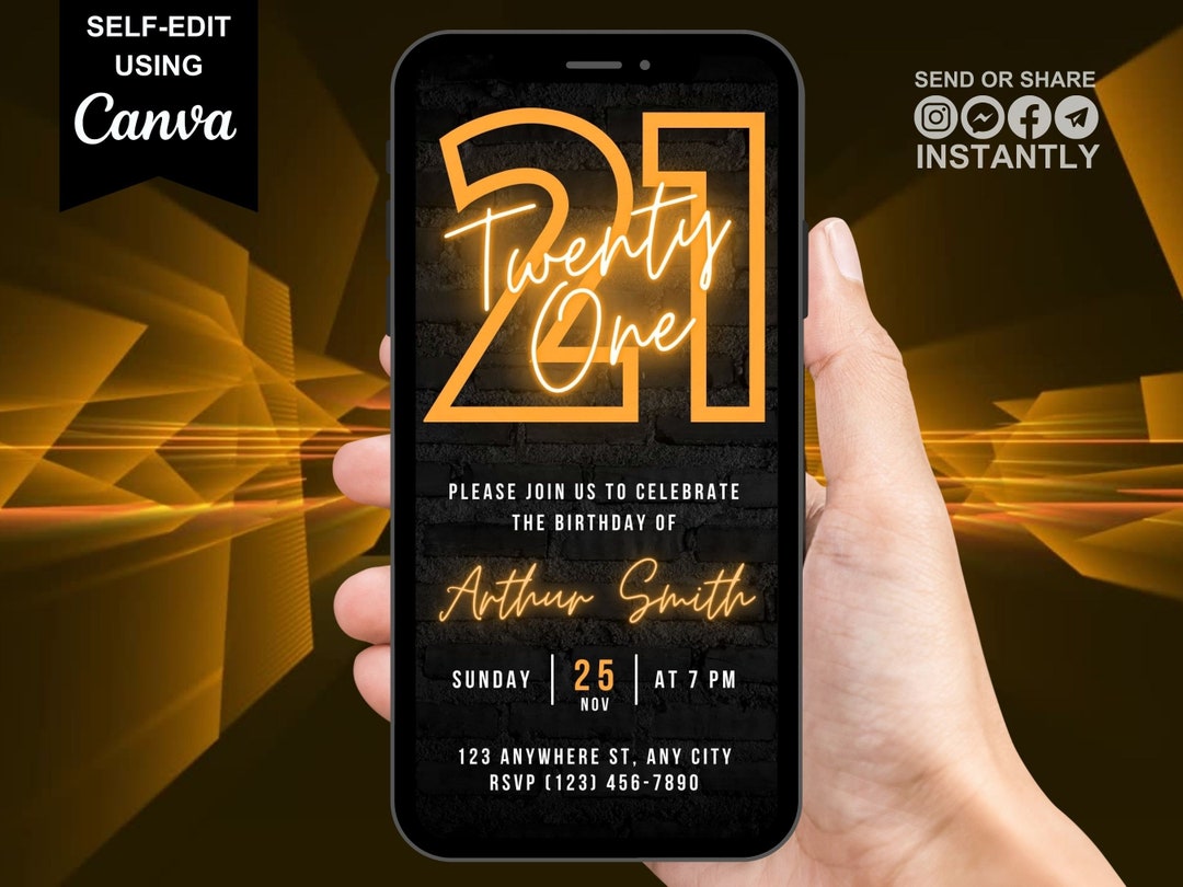 Digital 21st Birthday Invitation, Animated Twenty First Party Invite ...