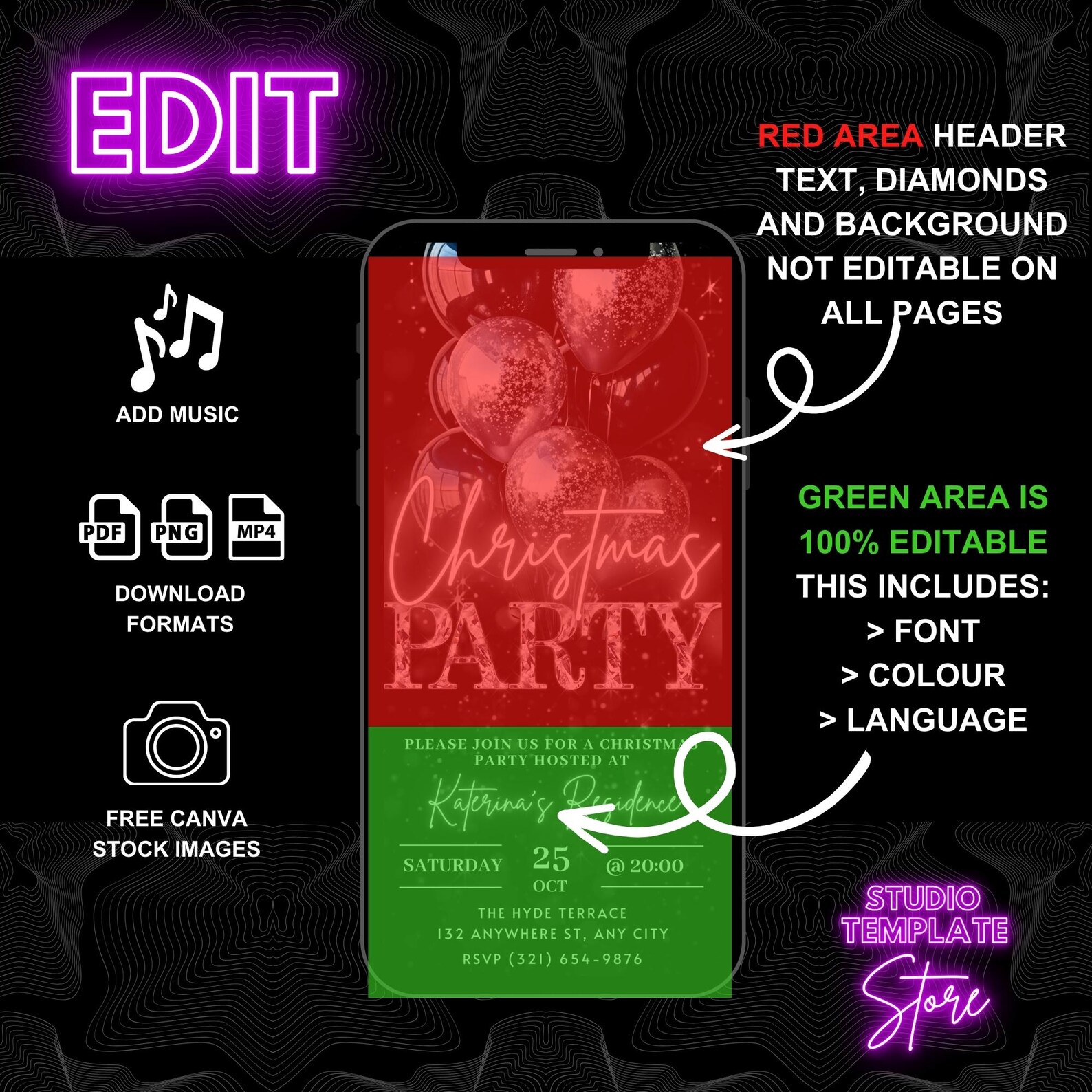 Digital Christmas Party Invitation, Animated Silver Xmas Holiday Invite ...
