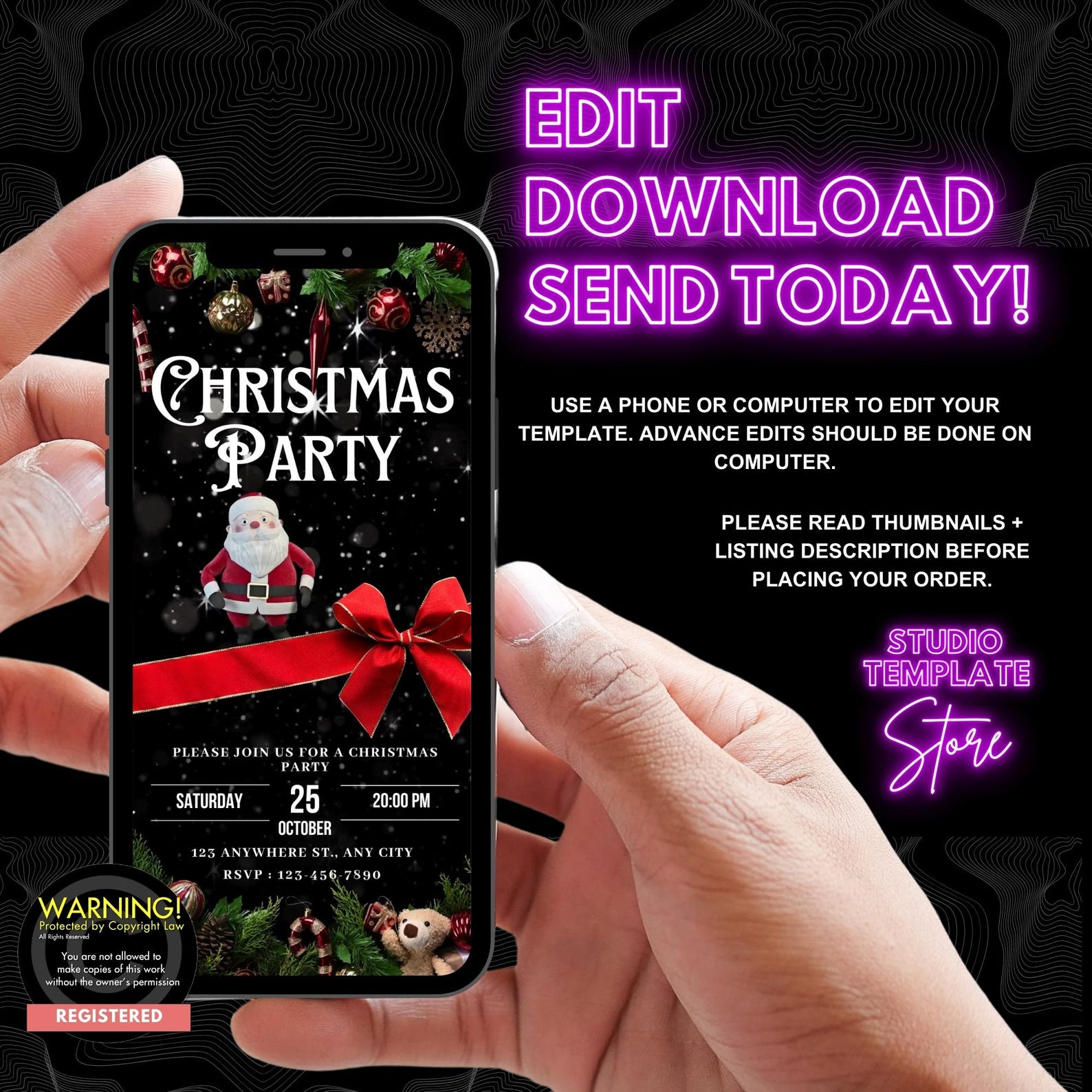 Digital Christmas Party Invitation, Animated Santa Ecard, Festive Red ...