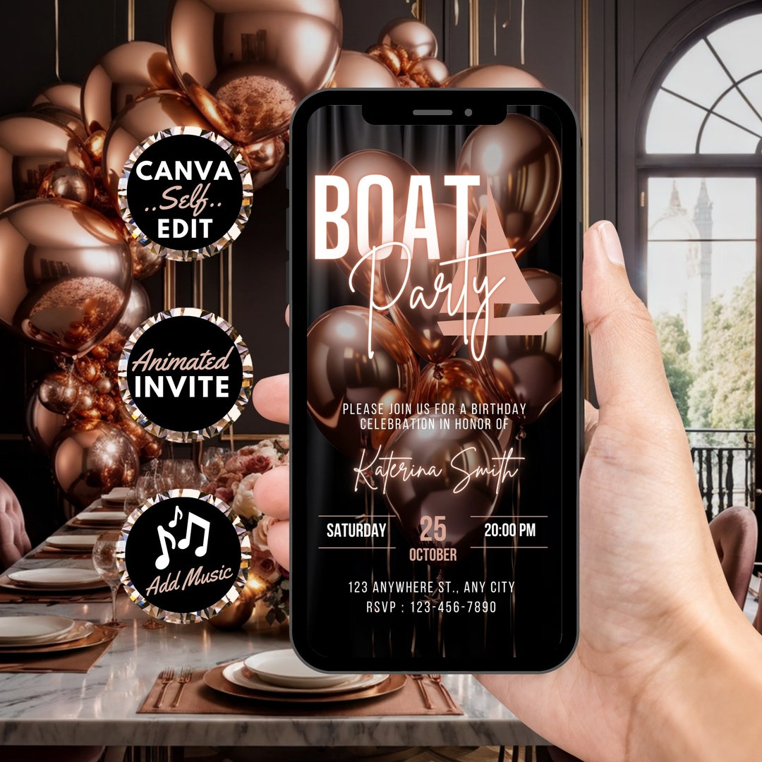 Digital Boat Party Invitation, Animated Yacht Party Invite, Rose Gold ...