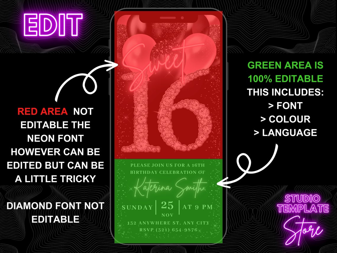 Sweet 16 Sixteen Birthday Invitation, Girls Animated Video Party Invite ...