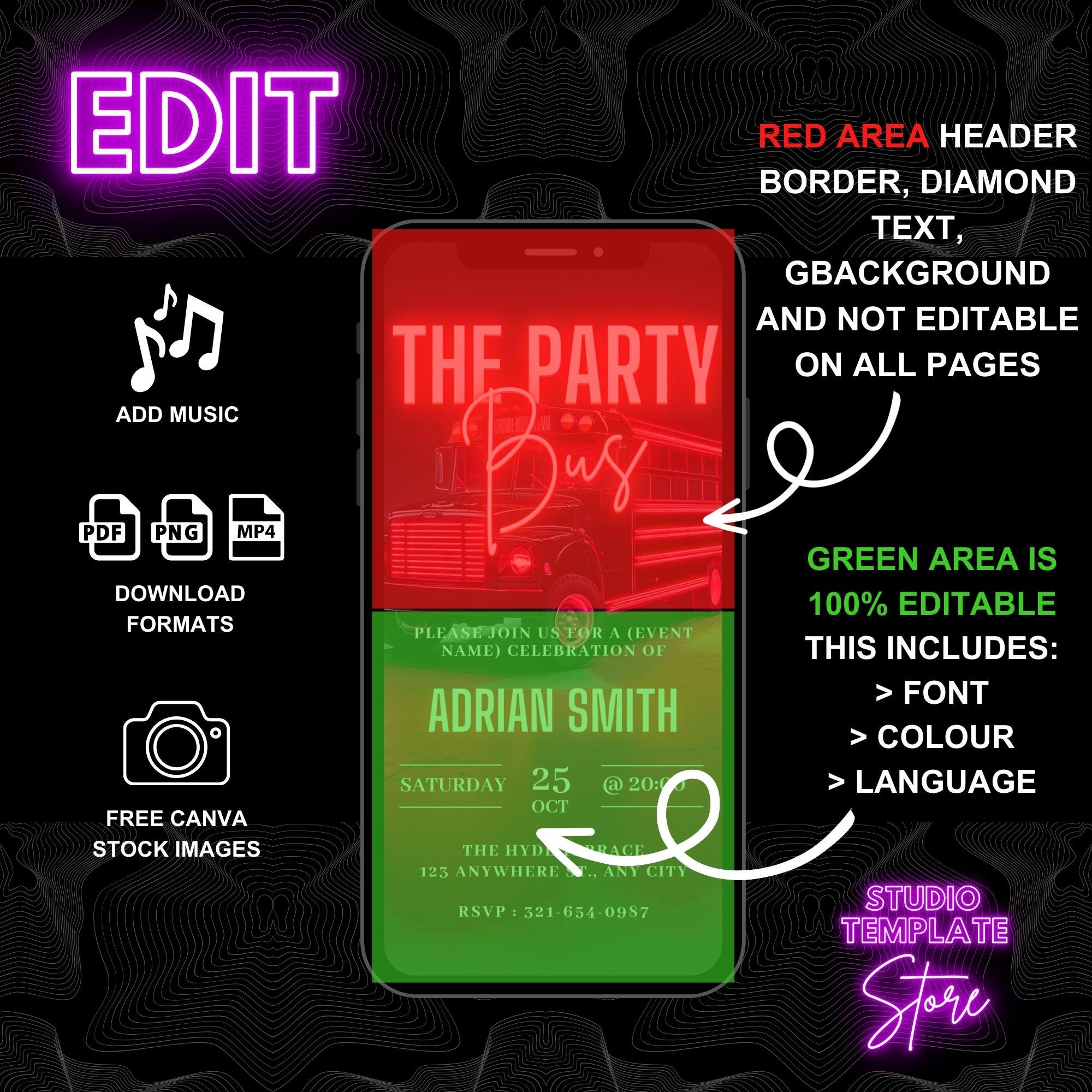 Digital VIP Party Bus Invitation, Boys Birthday Party Invite, Red Game ...