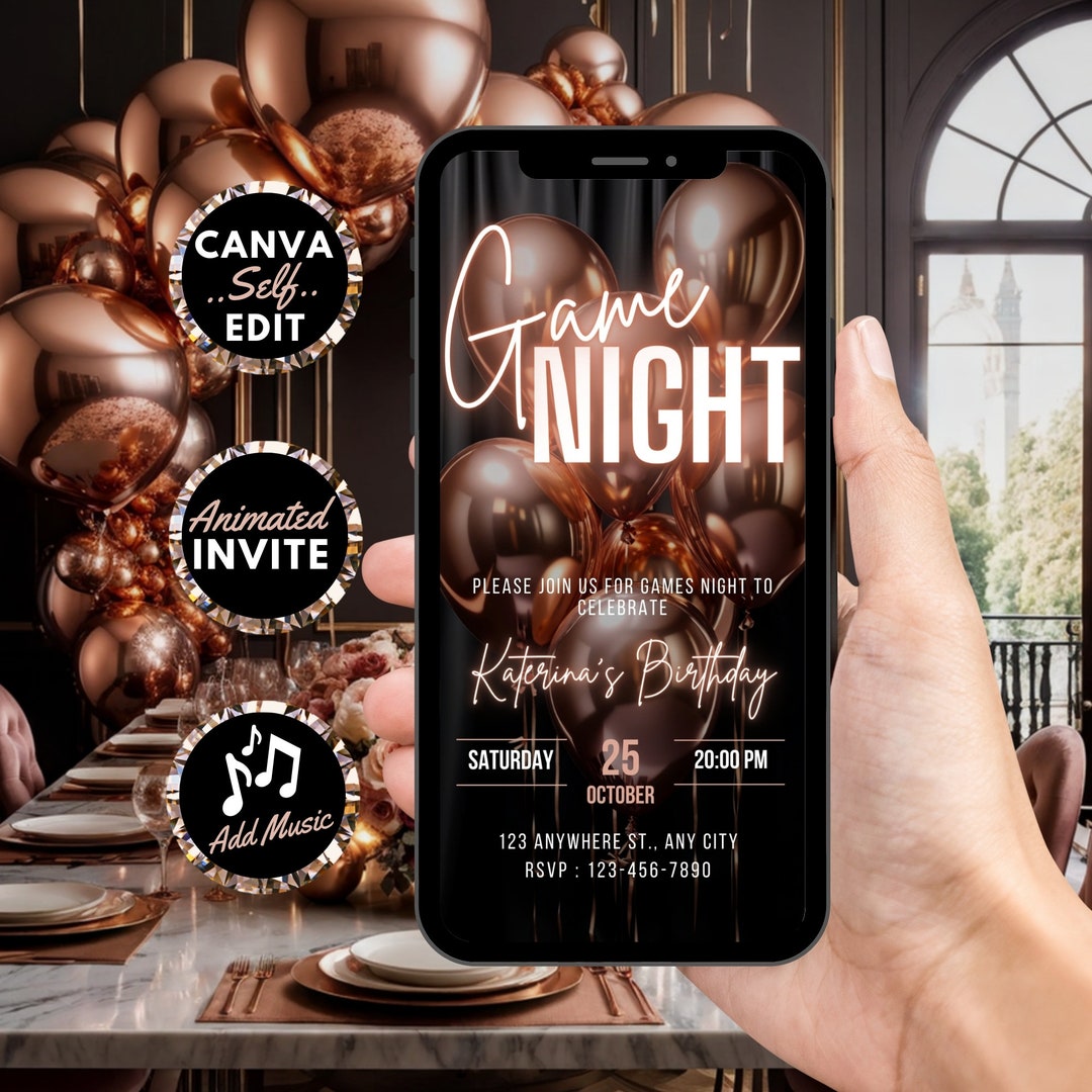 Digital Game Night Birthday Invitation, Animated Phone Text Message ...