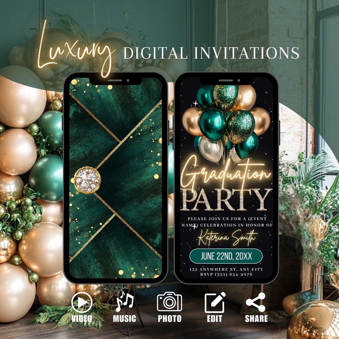 Emerald Graduation Party Invitation, Digital Class of 2025 Invite ...