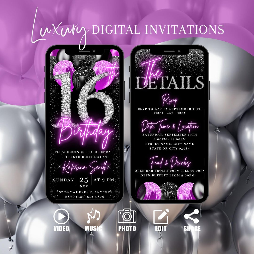 Sweet 16th Birthday Digital Invitation, Animated Sweet 16 Dinner Party ...