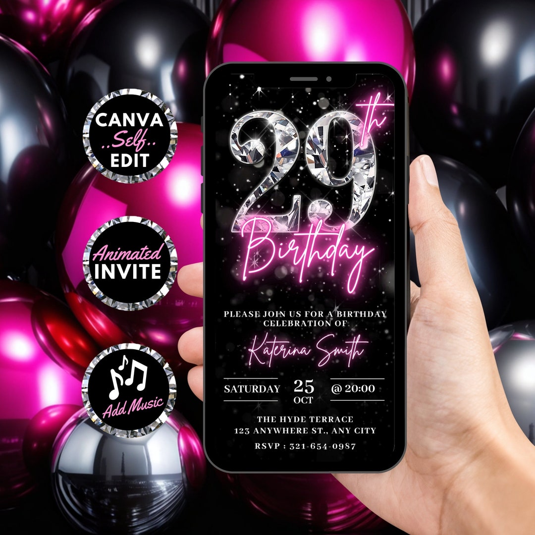 Digital 29th Birthday Invitation, Animated Dinner Party Invite for ...