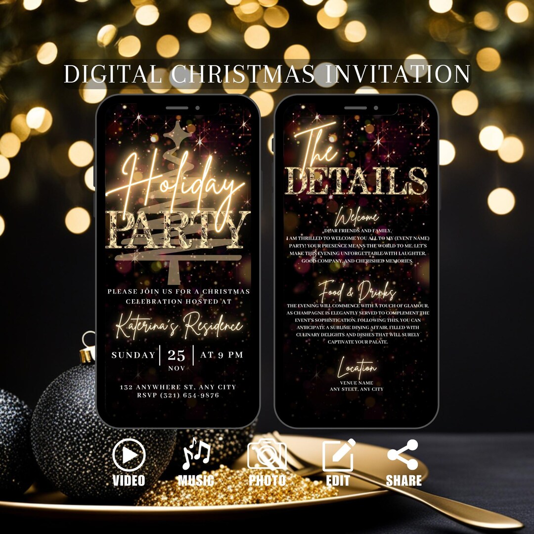 Digital Holiday Party Invitation, Animated Christmas Video Invite ...