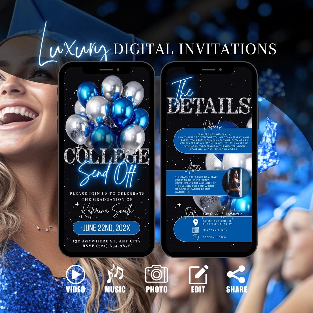 Blue College Send off Invitation, Graduation Trunk Party Invite ...