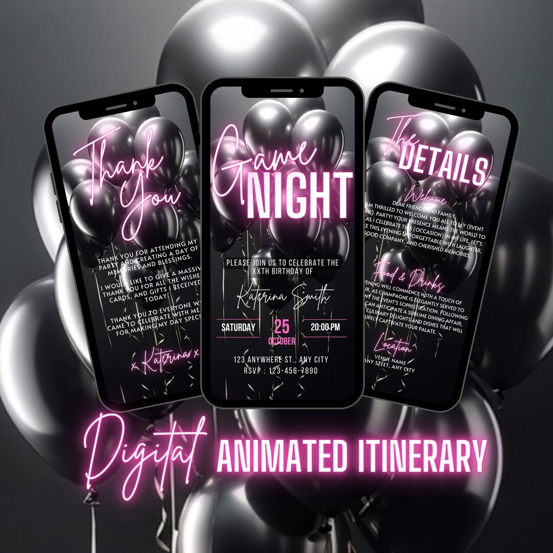 Digital Game Night Birthday Invitation, Animated Phone Text Message ...