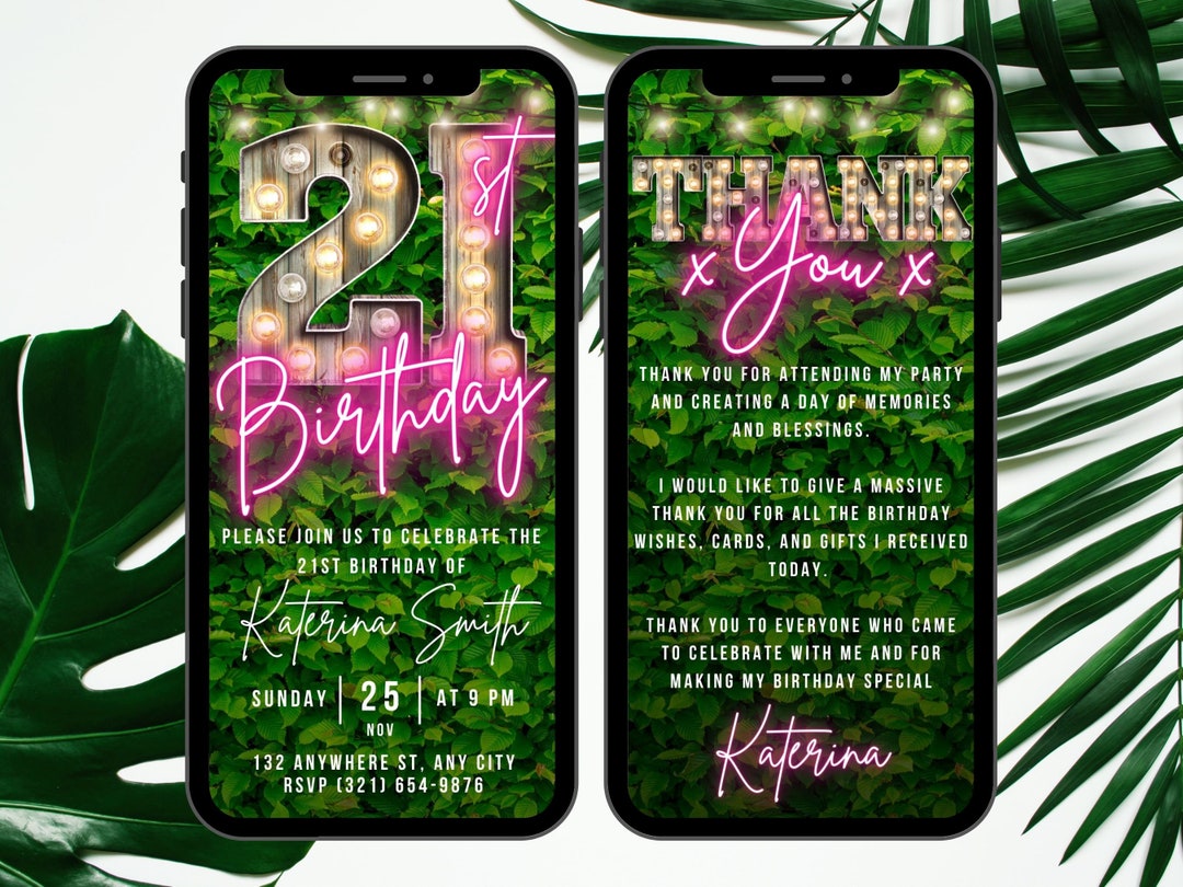 21st Birthday Digital Invitation, 21 Invite Ecard, Marquee and Hot Pink ...
