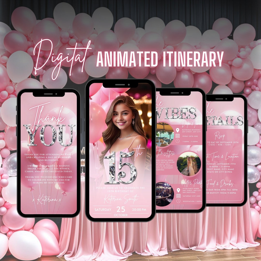 Digital 15th Birthday Invitation, Animated Fifteen Party Teen Invite ...