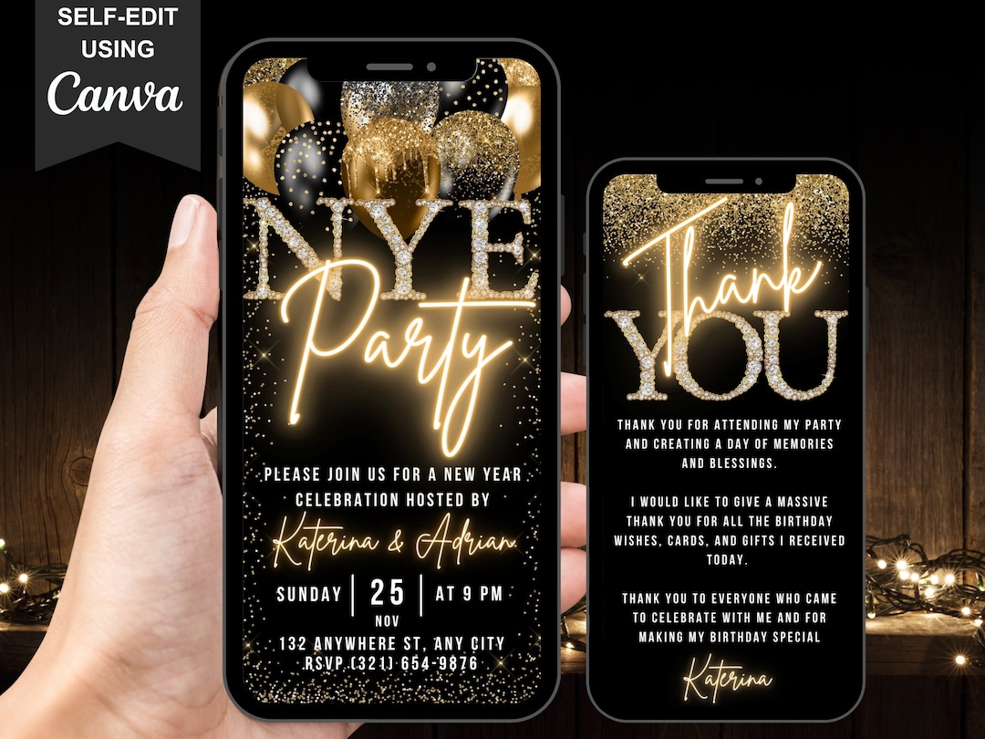 Digital New Years Eve Party Invitation, NYE 2025 House Party Invite ...