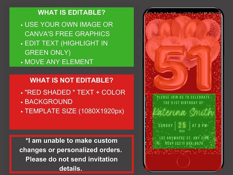 51st Birthday Digital Invitation, Electronic Birthday Party Invite ...