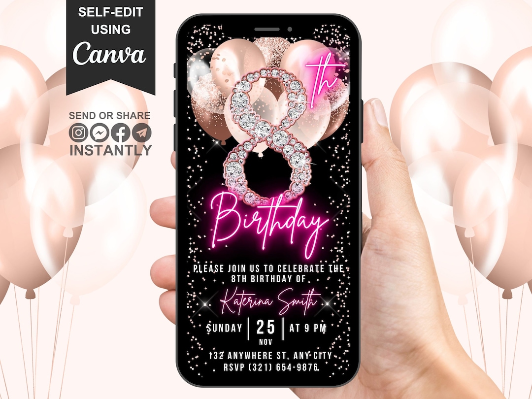 8th Digital Flyer Birthday Invitation, Turning 8 Party Video Invite ...