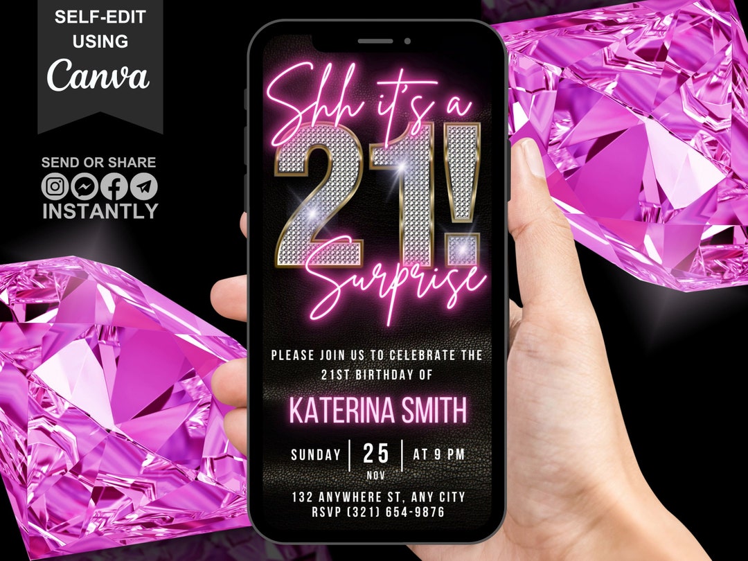 Digital Surprise 21st Invitation, Animated 21st Birthday Party Invite ...