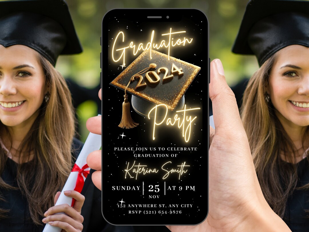 Digital Graduation Party Invitation, Animated Gold College Announcement ...