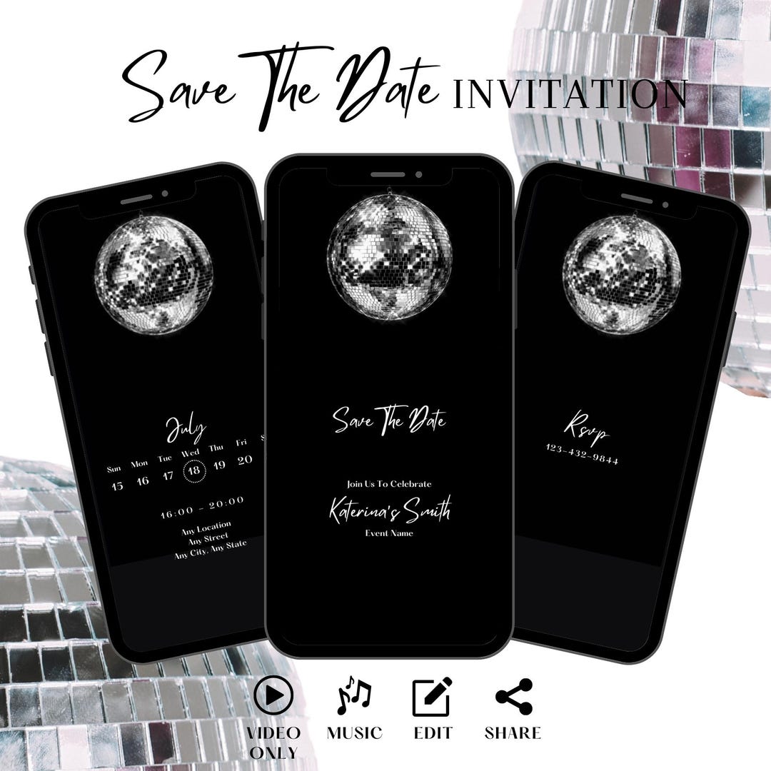 Elegant Save the Date Disco Ball Invitation, Minimalist Animated ...