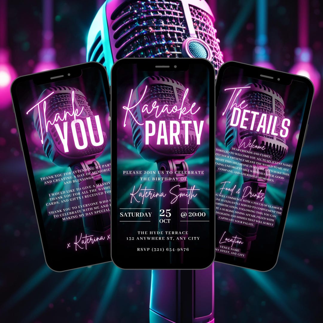 Digital Karaoke Invitation, Animated Birthday Music Night Party Invite ...