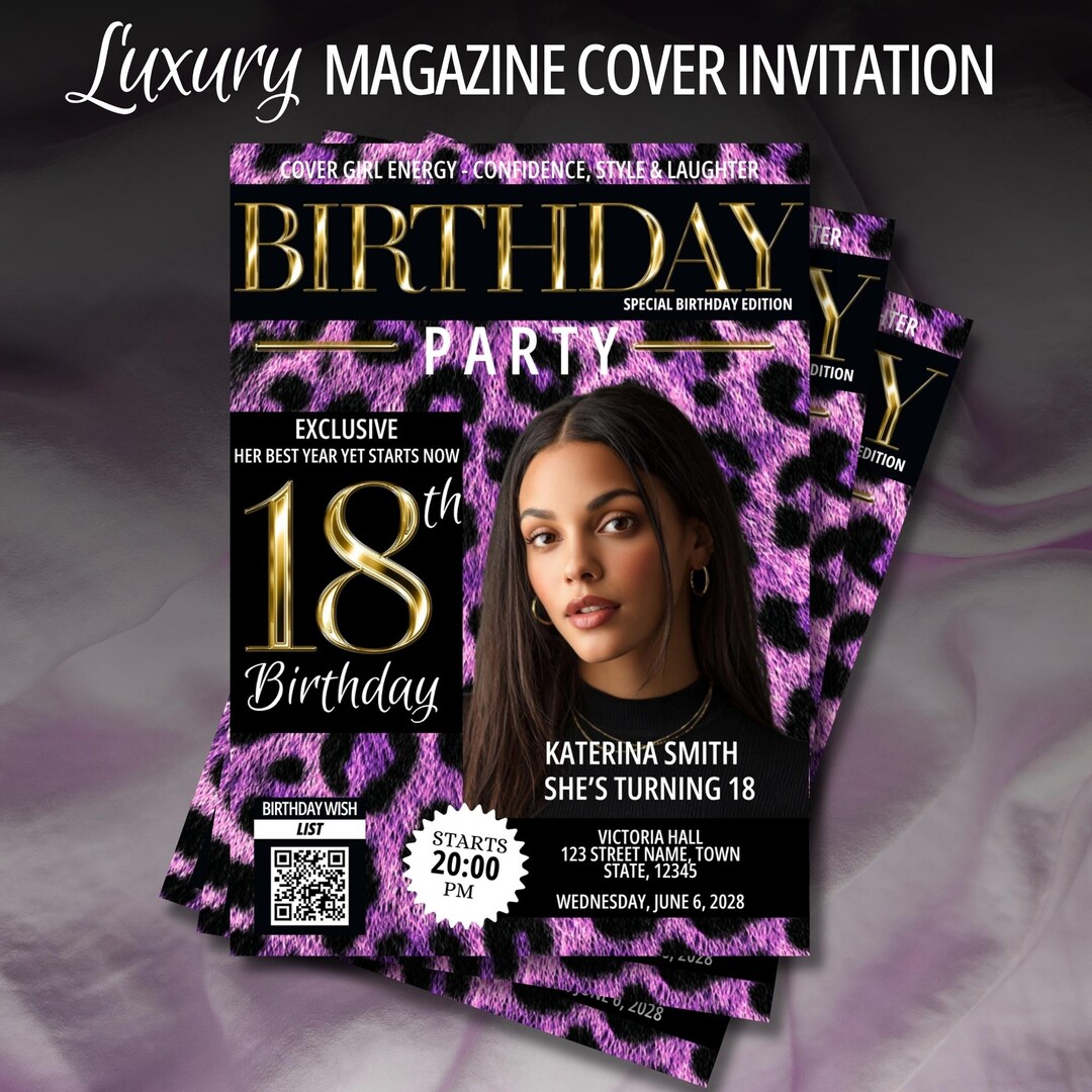 18th Birthday Magazine Cover Invitation, Womens Digital Evite, Pink ...