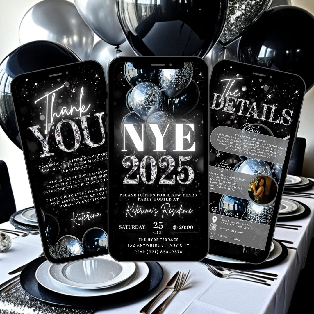 Digital NYE 2025 Invitation, Animated New Years Eve Party Invite ...