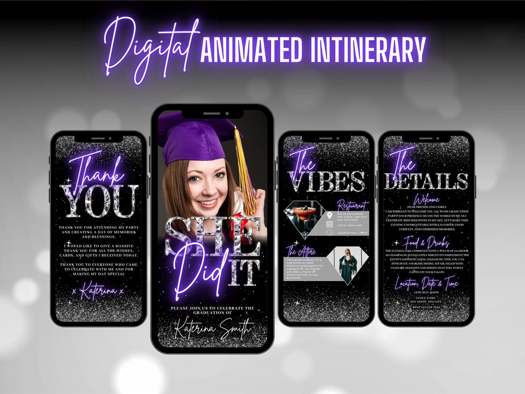 Digital Ceremony Celebration Invitation, Animated Purple Law Graduation ...