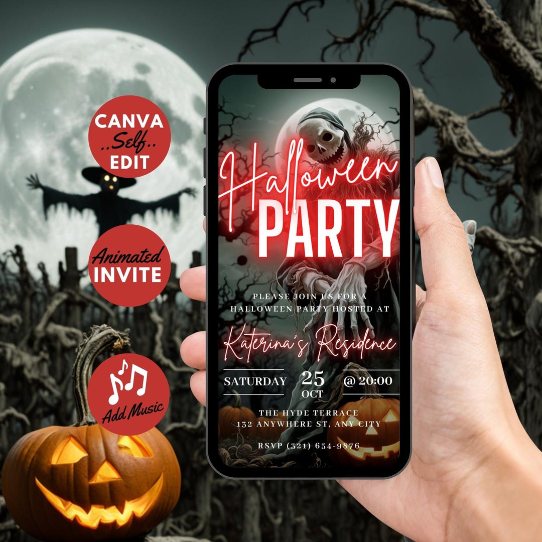 Digital Halloween Party Invitation, Animated Skeleton Party Video ...
