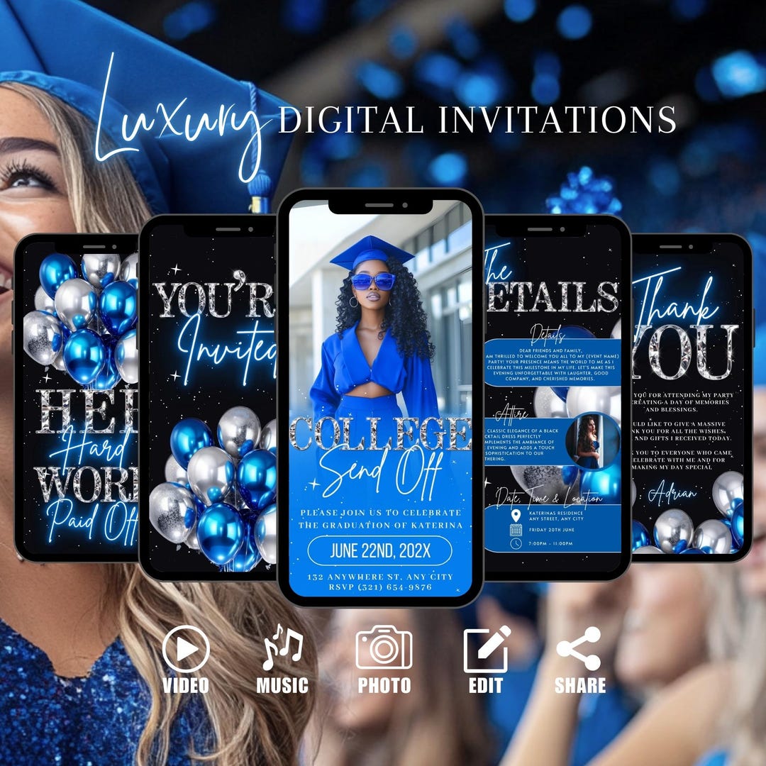 Graduation College Send off Invitation, Digital Blue Trunk Party Invite ...