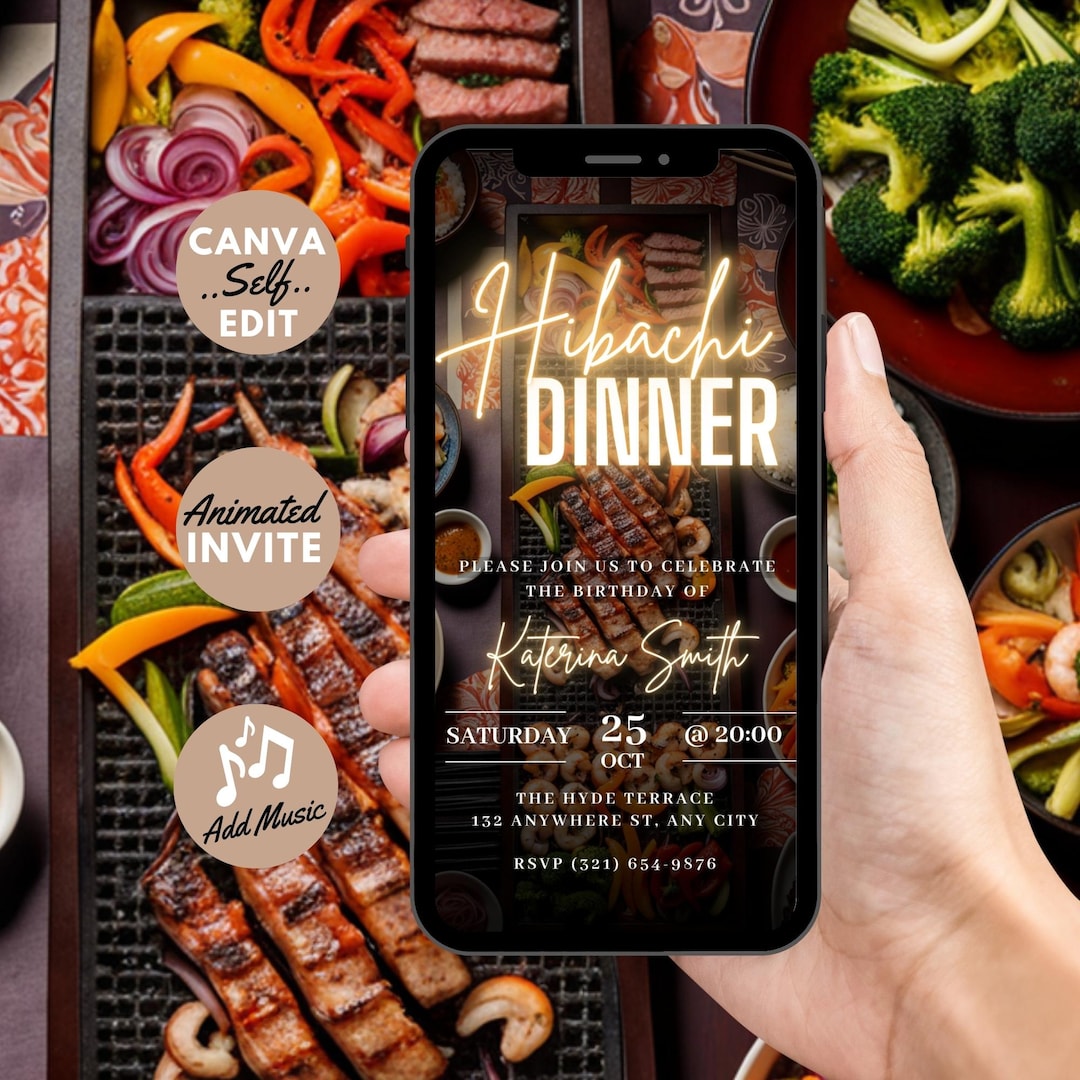 Digital Hibachi Flyer Invitation, Electronic Birthday Dinner Party ...
