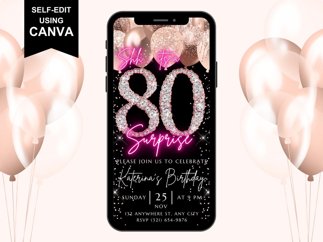 Surprise 80th Birthday Digital Invitation, Electronic 80th Birthday ...