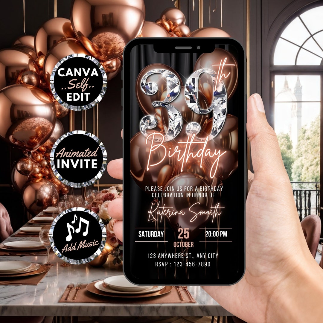Digital 39th Birthday Invitation, Animated Dinner Party Invite for ...