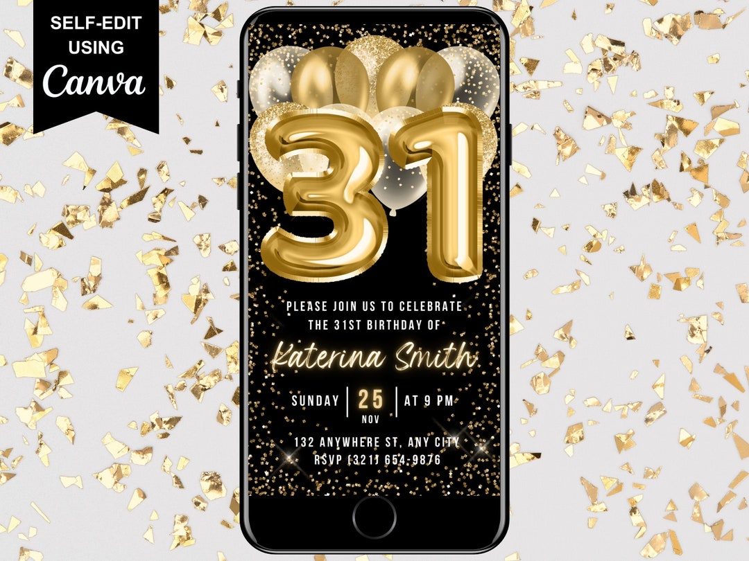 31st Birthday Digital Invitation, Electronic Birthday Party Invite ...